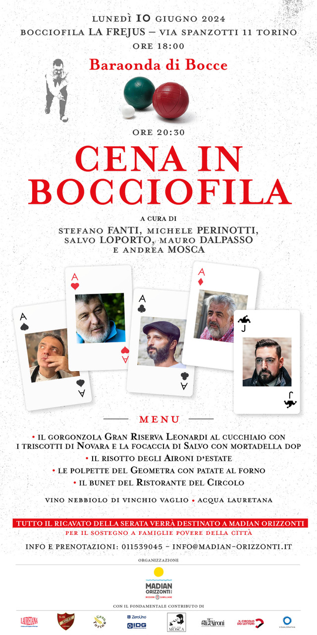 Cena in Bocciofila - 10 Giugno 2024 | Madian Orizzonti Onlus